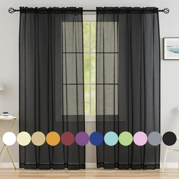 EDASCV-Black Sheer Curtains 95 inch Length 2 panels, Rod Pocket Semi ...