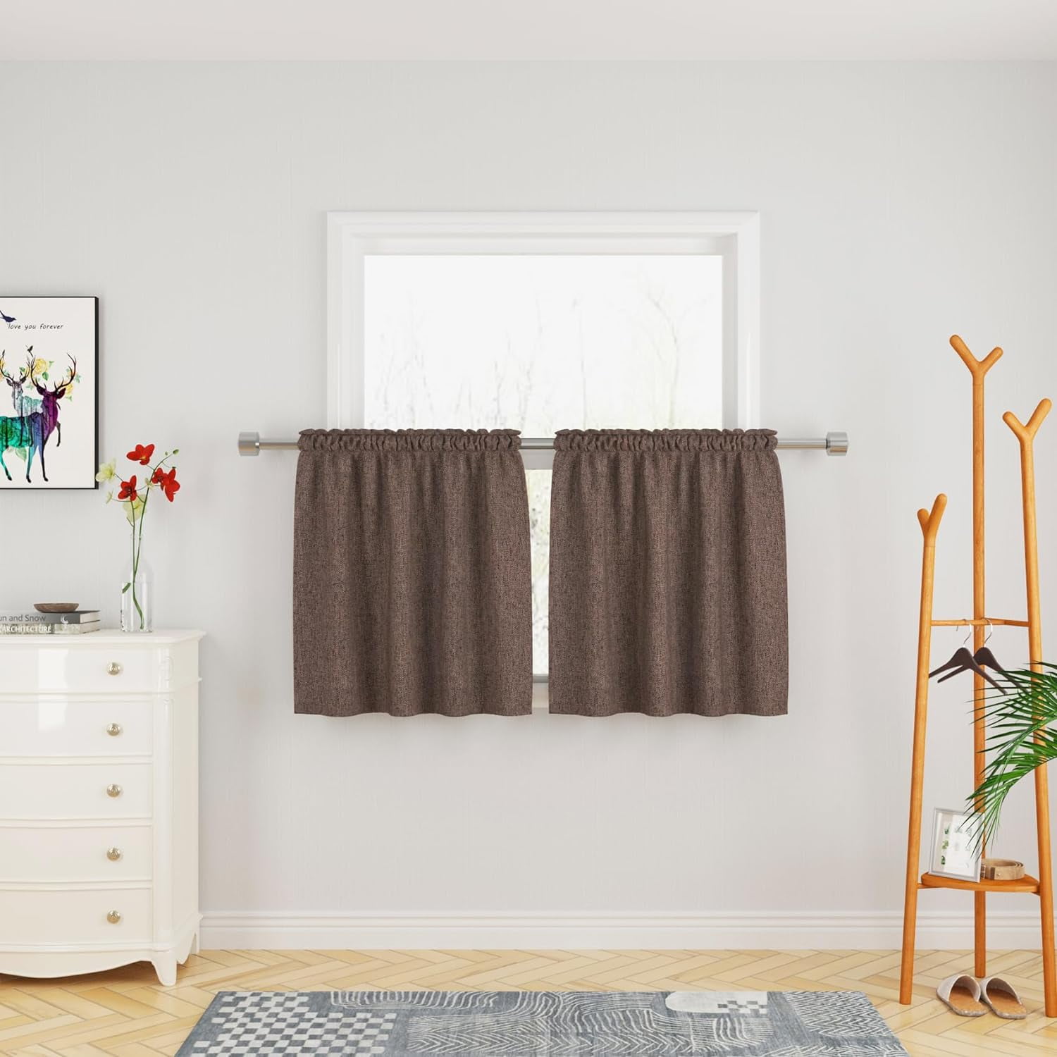 EDASCV-Brown Cafe Curtains Privacy Kitchen Tier Curtains Over Sink ...