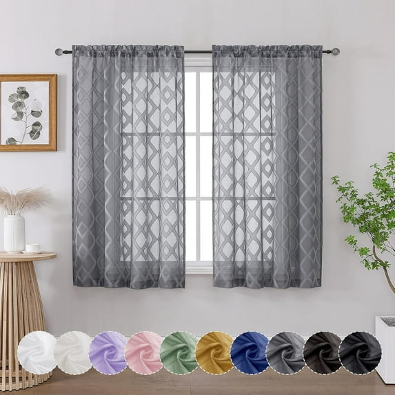 EDASCV-Charcoal Gray Curtains for Windows, Clip Jacquard Textured ...