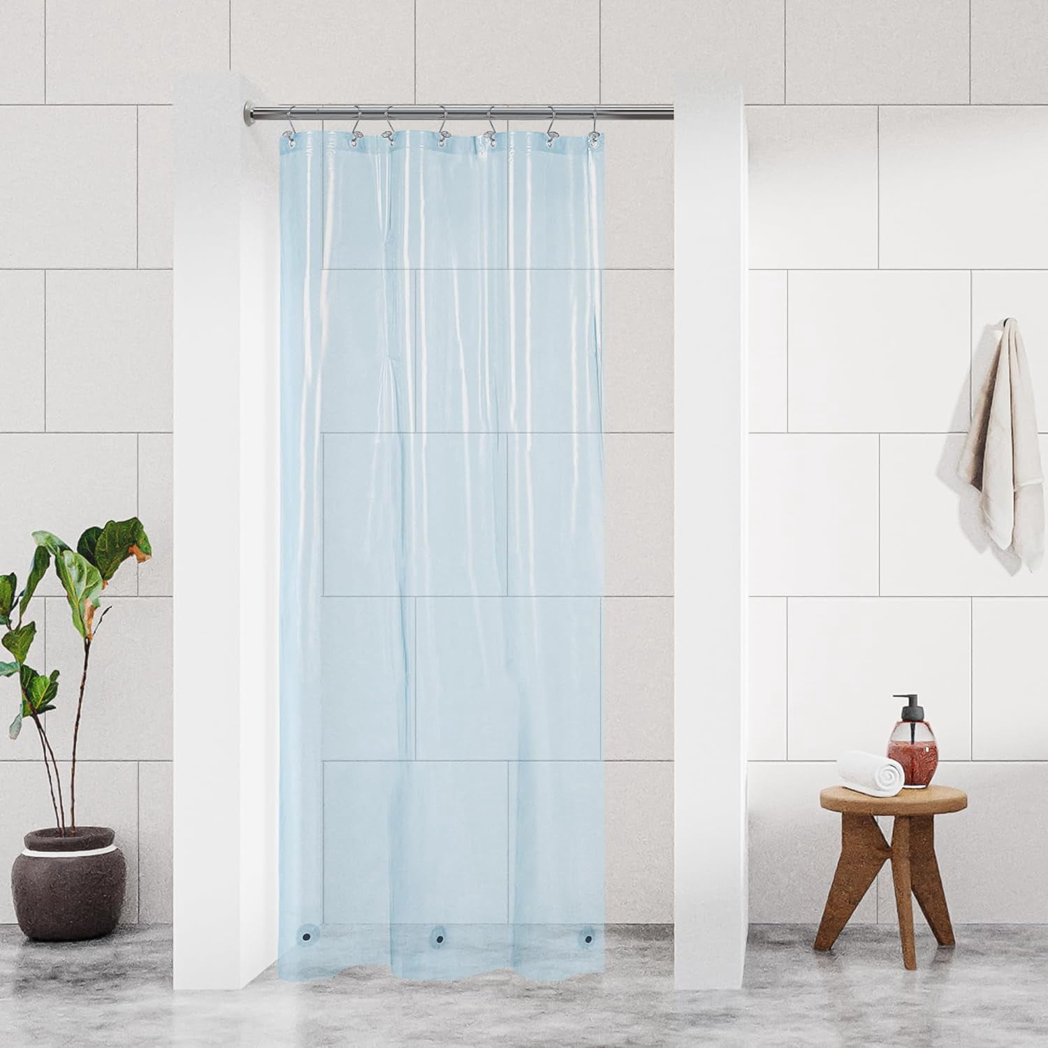 EDASCV-Clear Blue Stall Shower Curtain Liner with 3 Magnets - 36" x 72 ...