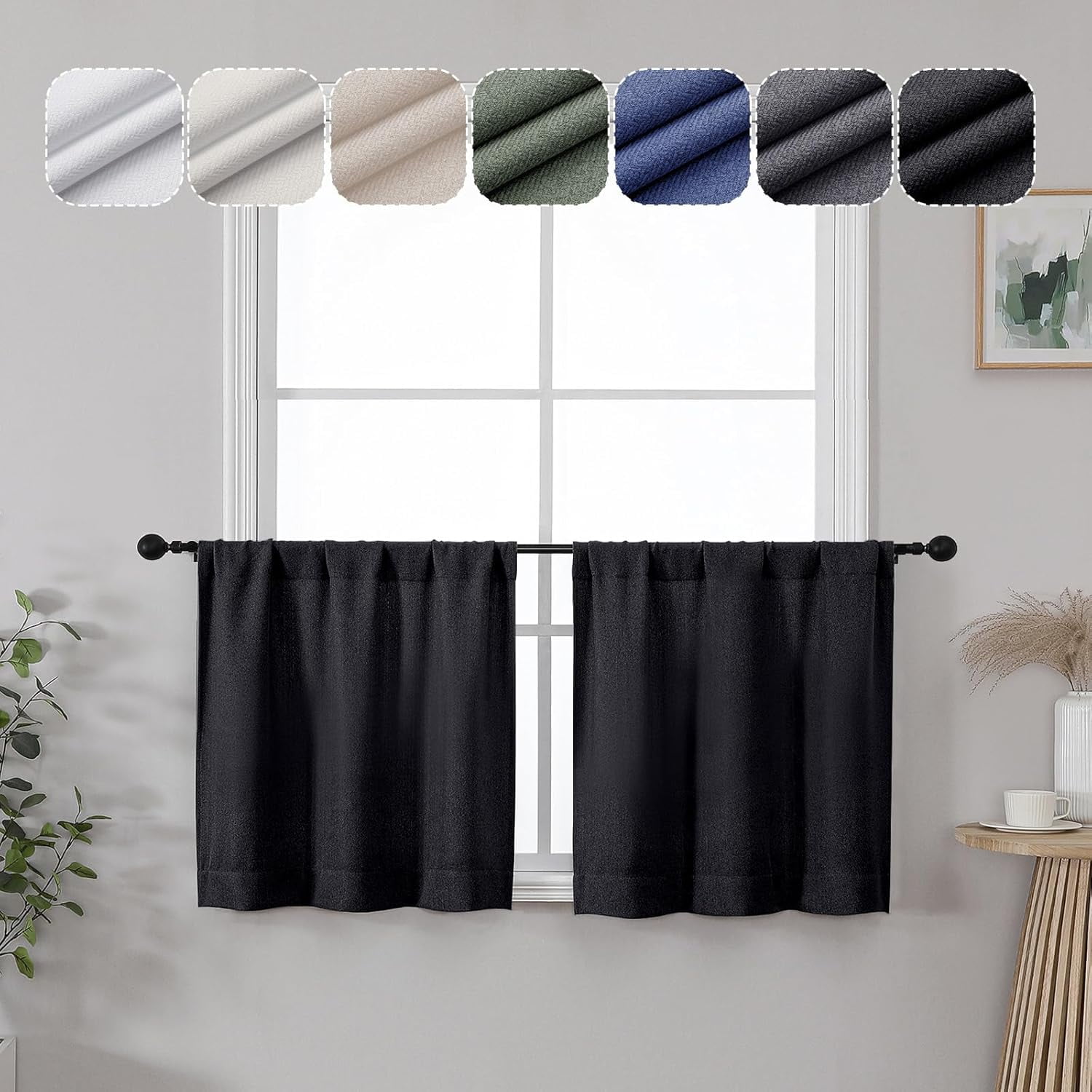 EDASCV-Estelle Black Light-Filtering Curtain Tiers, Kitchen Short ...