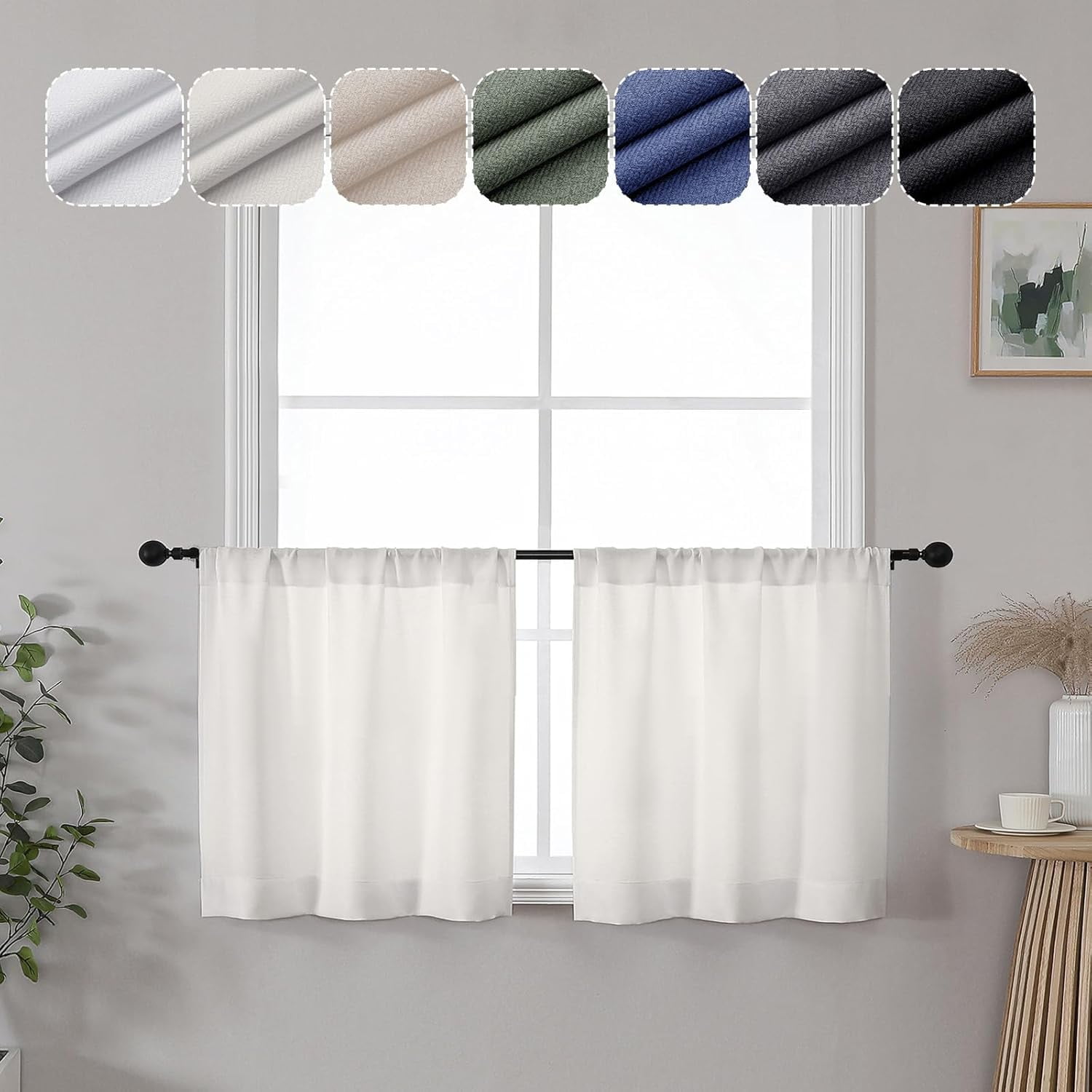 EDASCV-Estelle Natural Light-Filtering Curtain Tiers, Kitchen Short ...