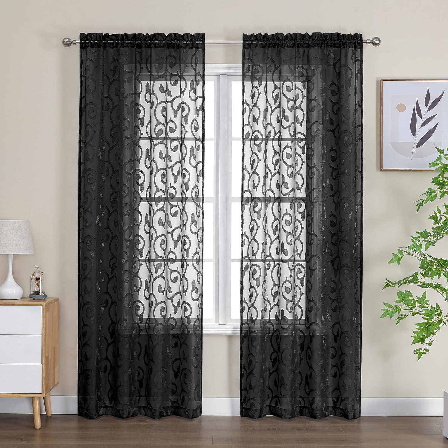 EDASCV-Furman Black Sheer Curtains 72 inches Long 2 Panels Set, Light ...