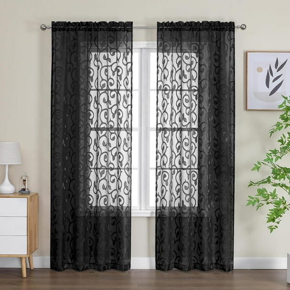 EDASCV-Furman Black Sheer Curtains 72 inches Long 2 Panels Set, Light ...