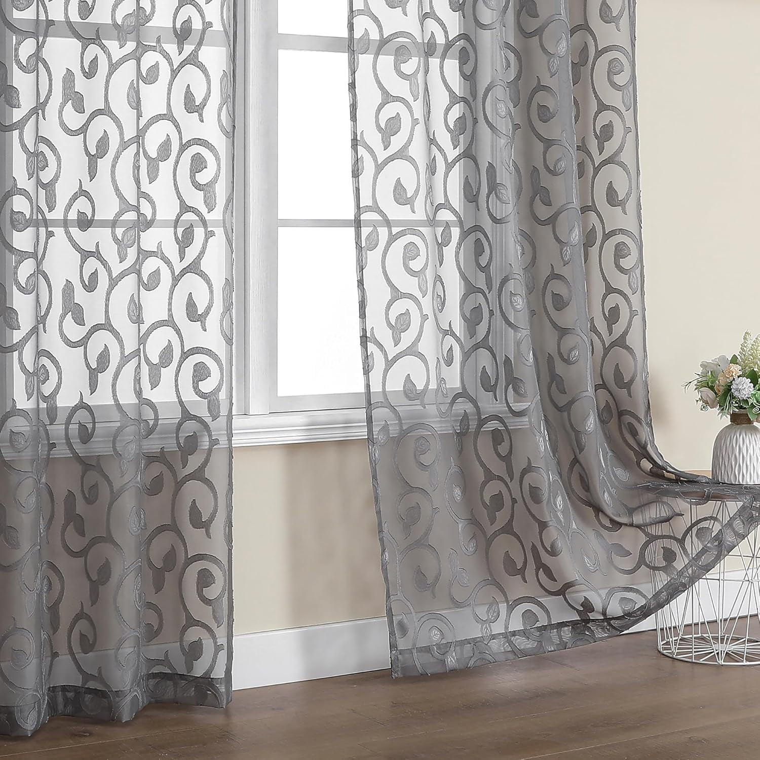 EDASCV-Furman Grey Sheer Curtains 72 inches Long 2 Panels Set, Light Filtering Top Rod Pocket ...