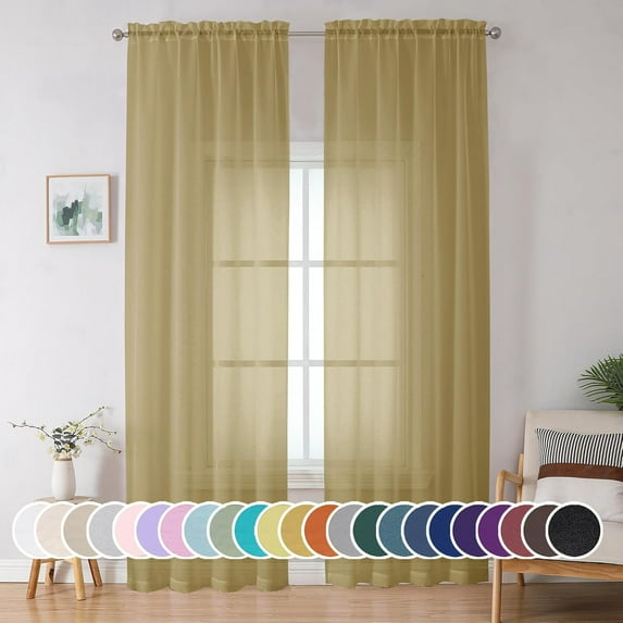 EDASCV-Gold Sheer Curtain 96 Inch Long 2 Panels Set, Light Filtering ...