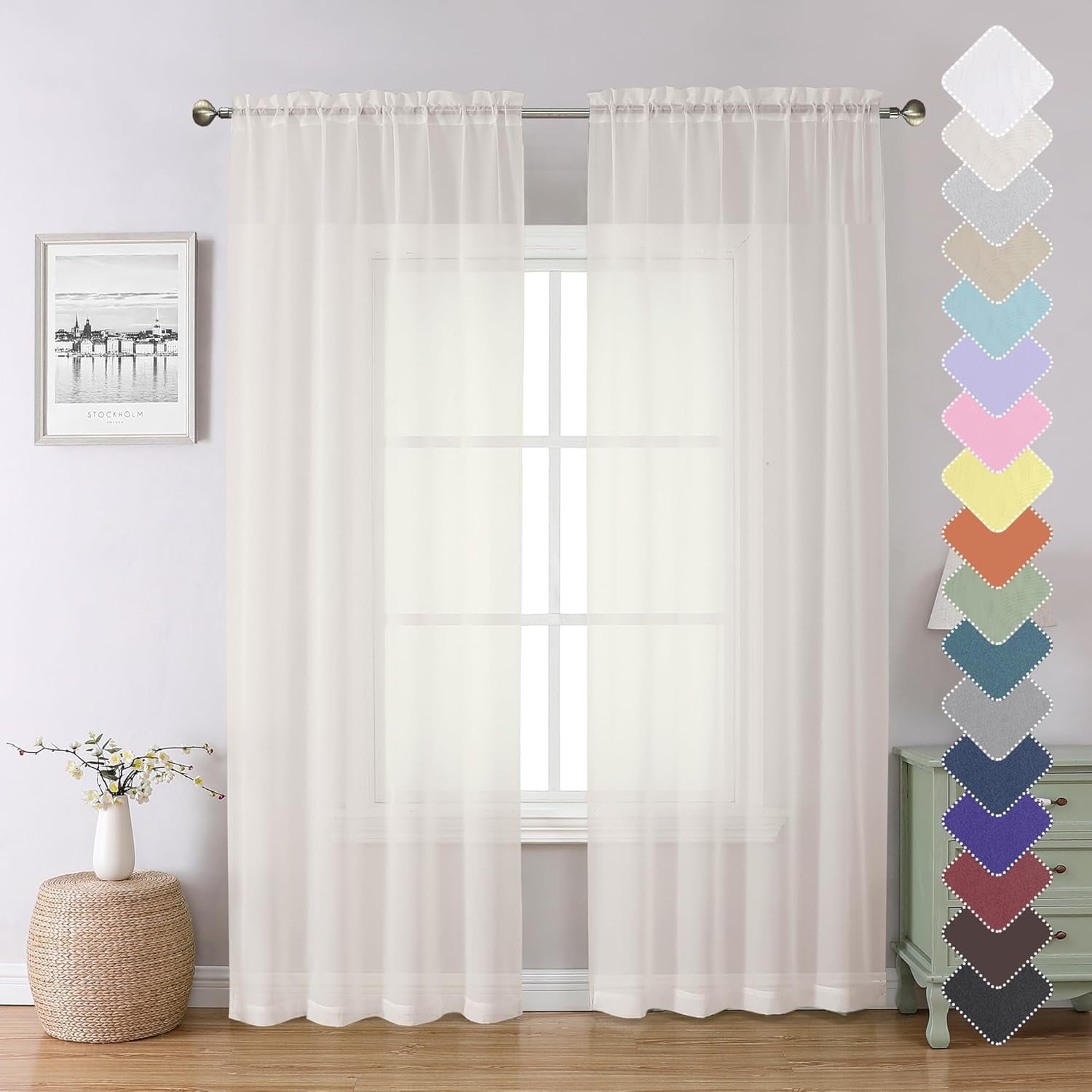 EDASCV-Ivory Sheer Curtains 84 Inches Long 2 Panels, Solid Voile Light ...