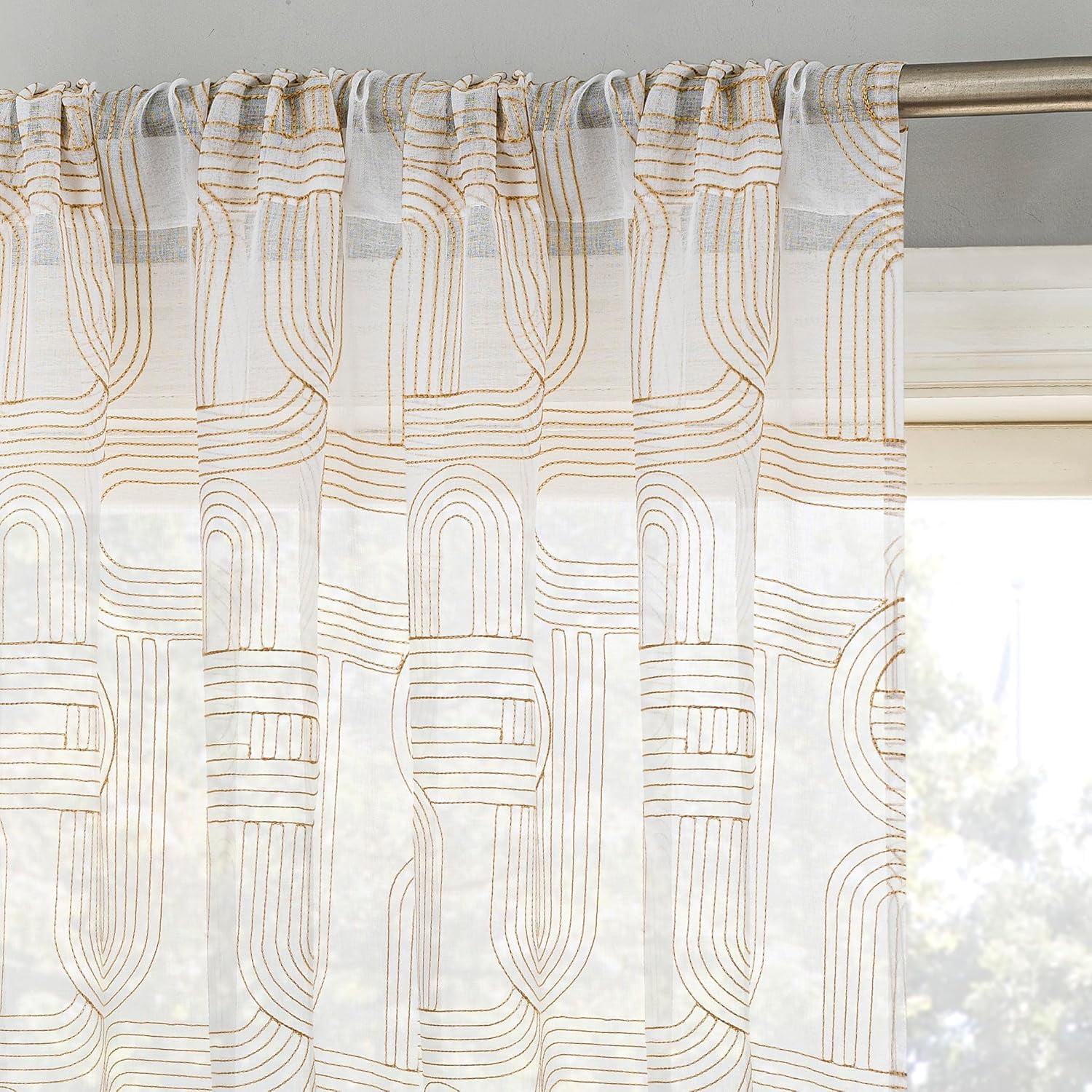 EDASCV-Kaz Embroidered Retro Curves Sheer Rod Pocket Curtain Panel, 50 ...