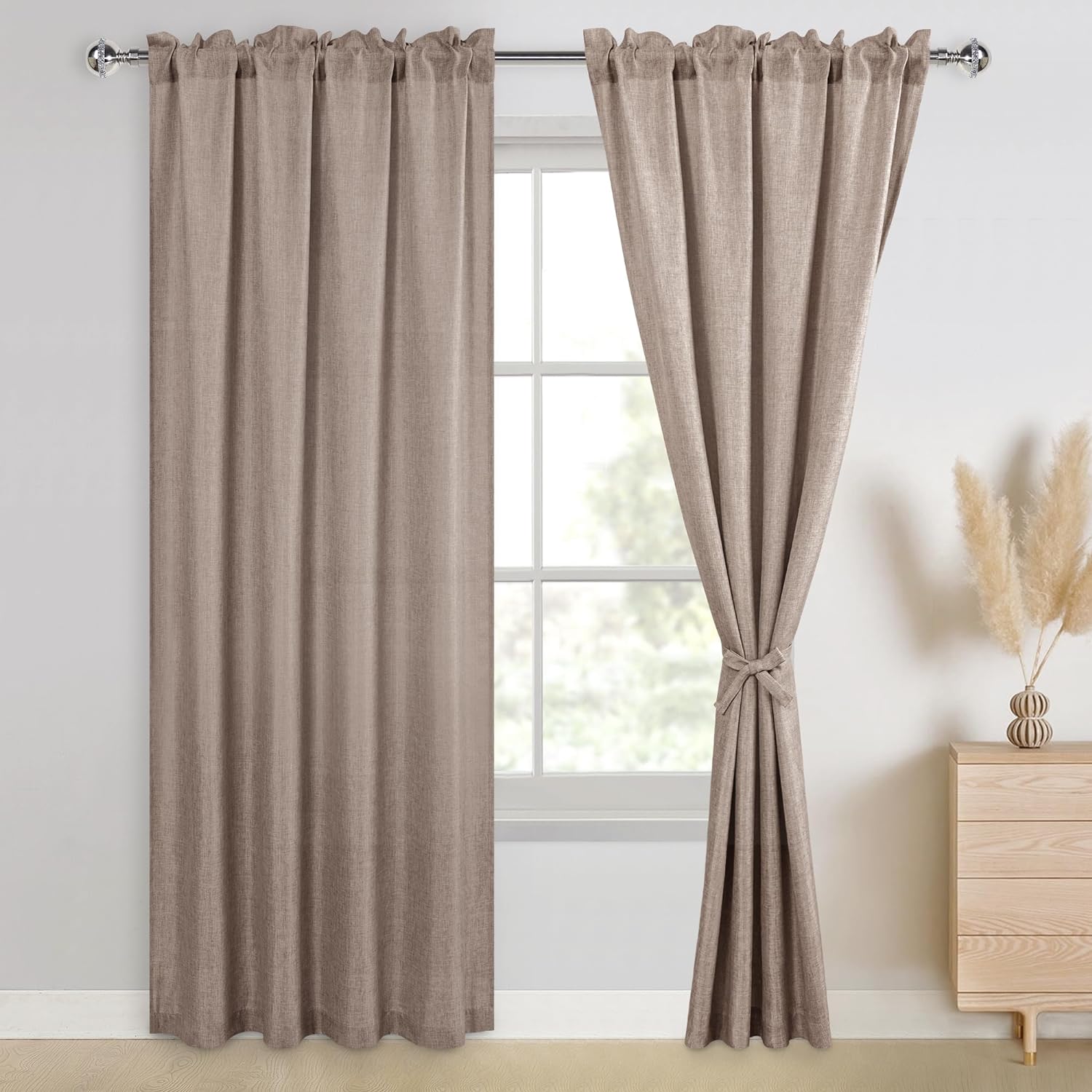 EDASCV-Khaki Faux Linen Curtains for Bedroom, Rod Pocket Thick Linen ...