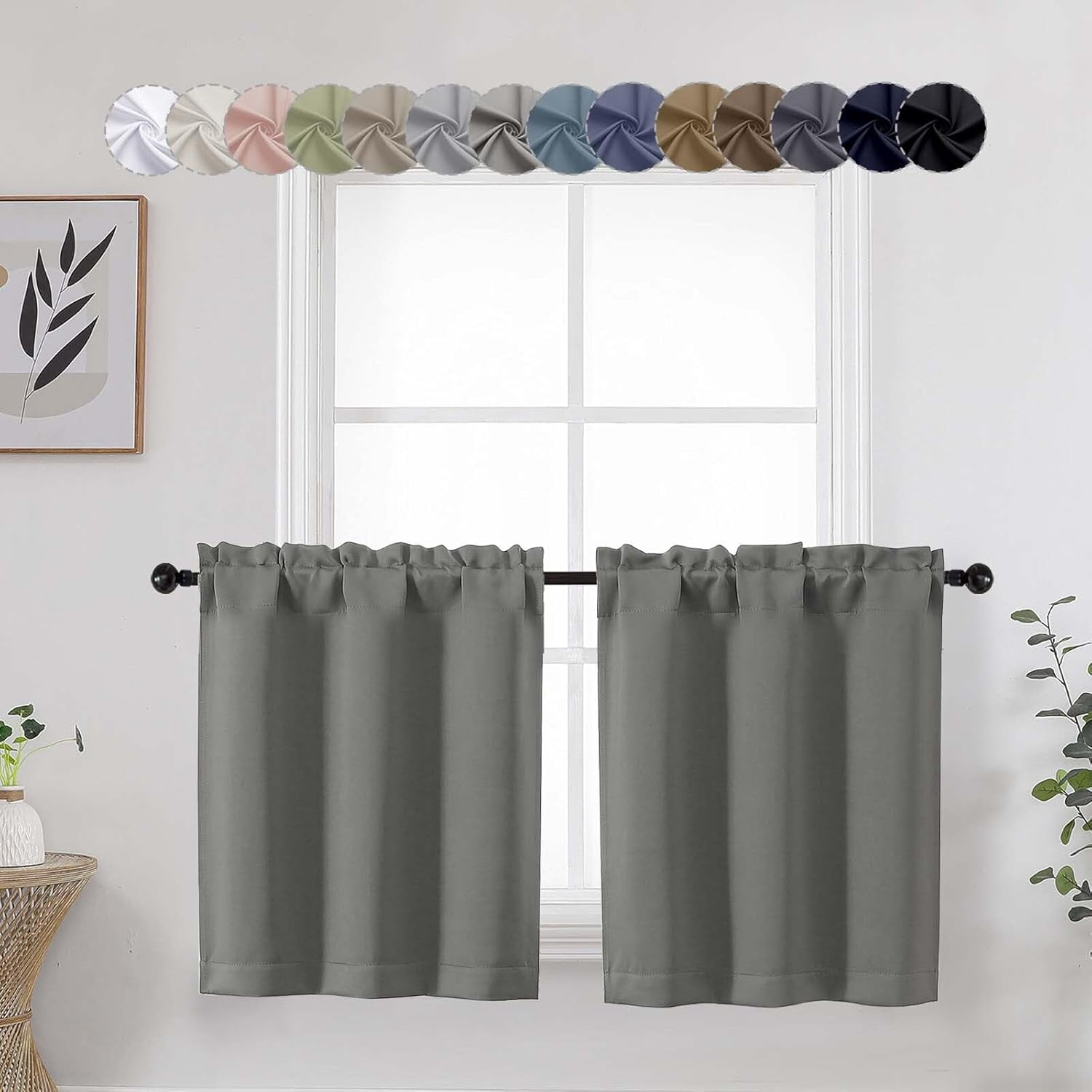 EDASCV-Light Grey Cafe Curtains 24 Inch Length Tier 2 Panels Set, Soft ...