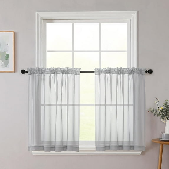 EDASCV-Light Grey Kitchen Curtains 30 Inch Length Tier 2 PCS, Solid ...