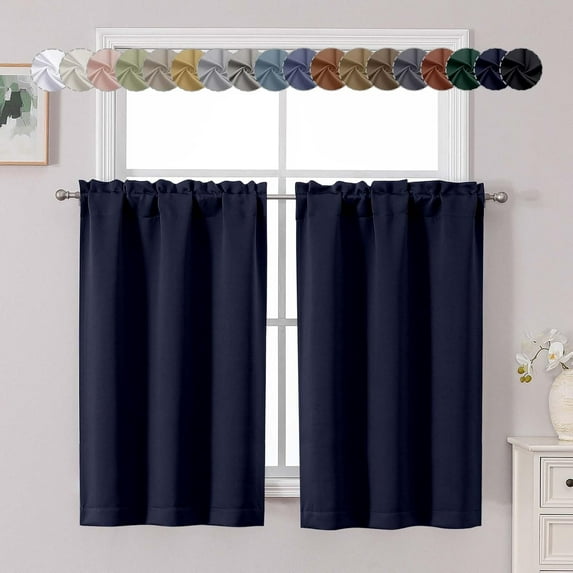 EDASCV-Navy Blue Short Blackout Curtains 45 Inch Length, Small Kitchen ...