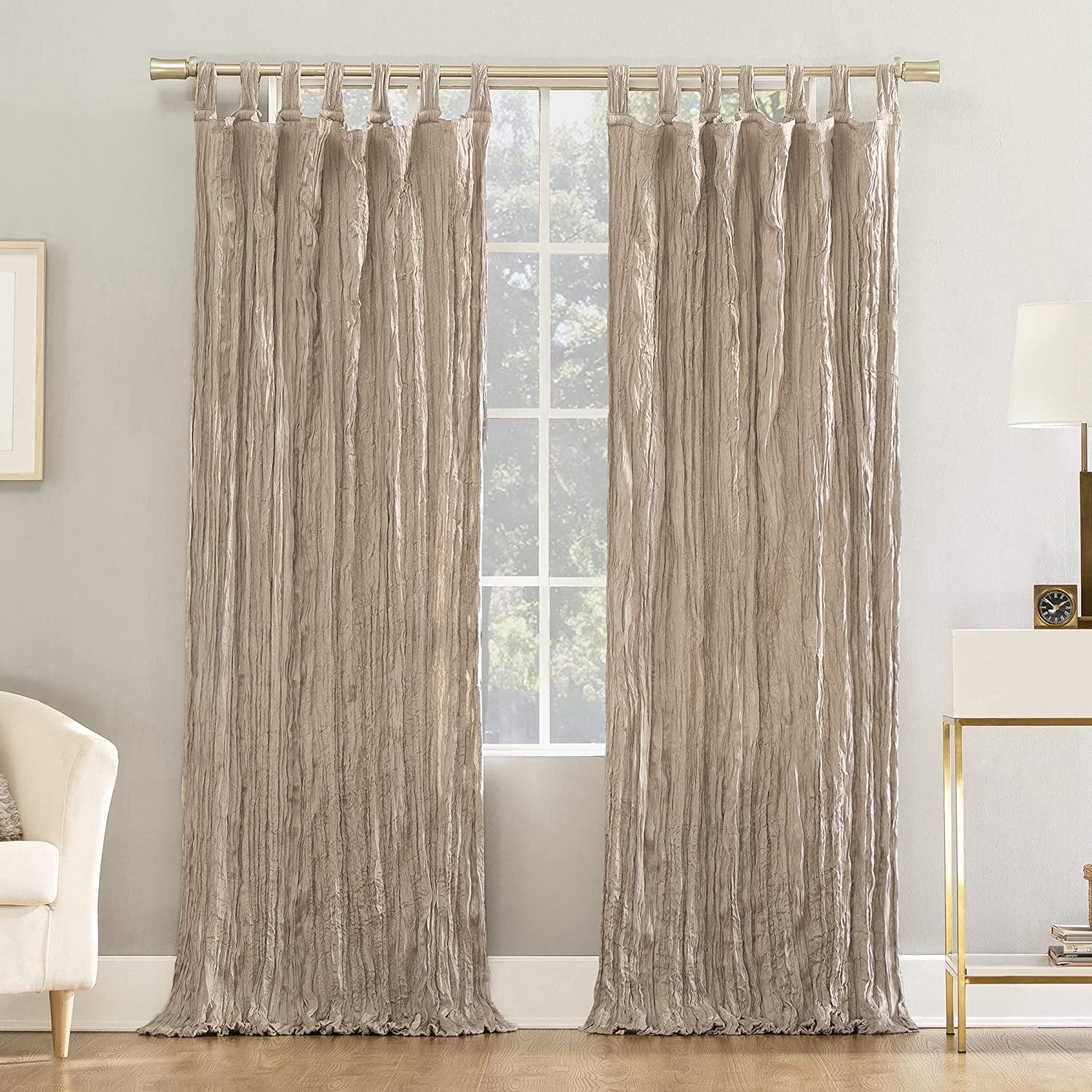 EDASCV-Odelia Distressed Velvet Semi-Sheer Tab Top Curtain Panel, 50" x ...