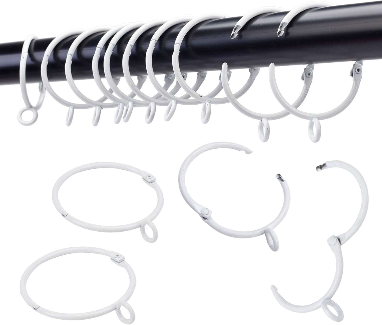 EDASCV-Openable Curtain Rings with Eyelet,24PCS White Curtain Rings,Drapes Rings 2 in Interior ...