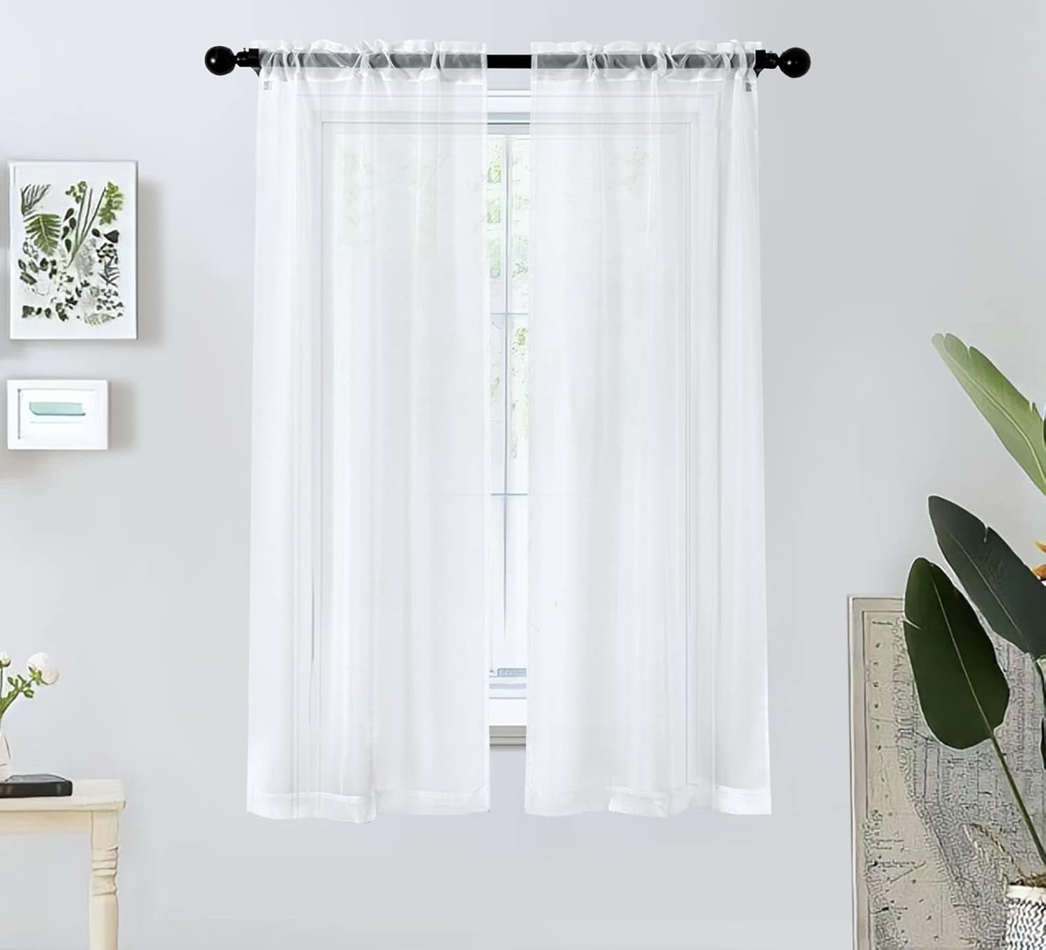 EDASCV-Sheer Curtains 63 Inches Long,Light Voile with Rod Pocket for ...