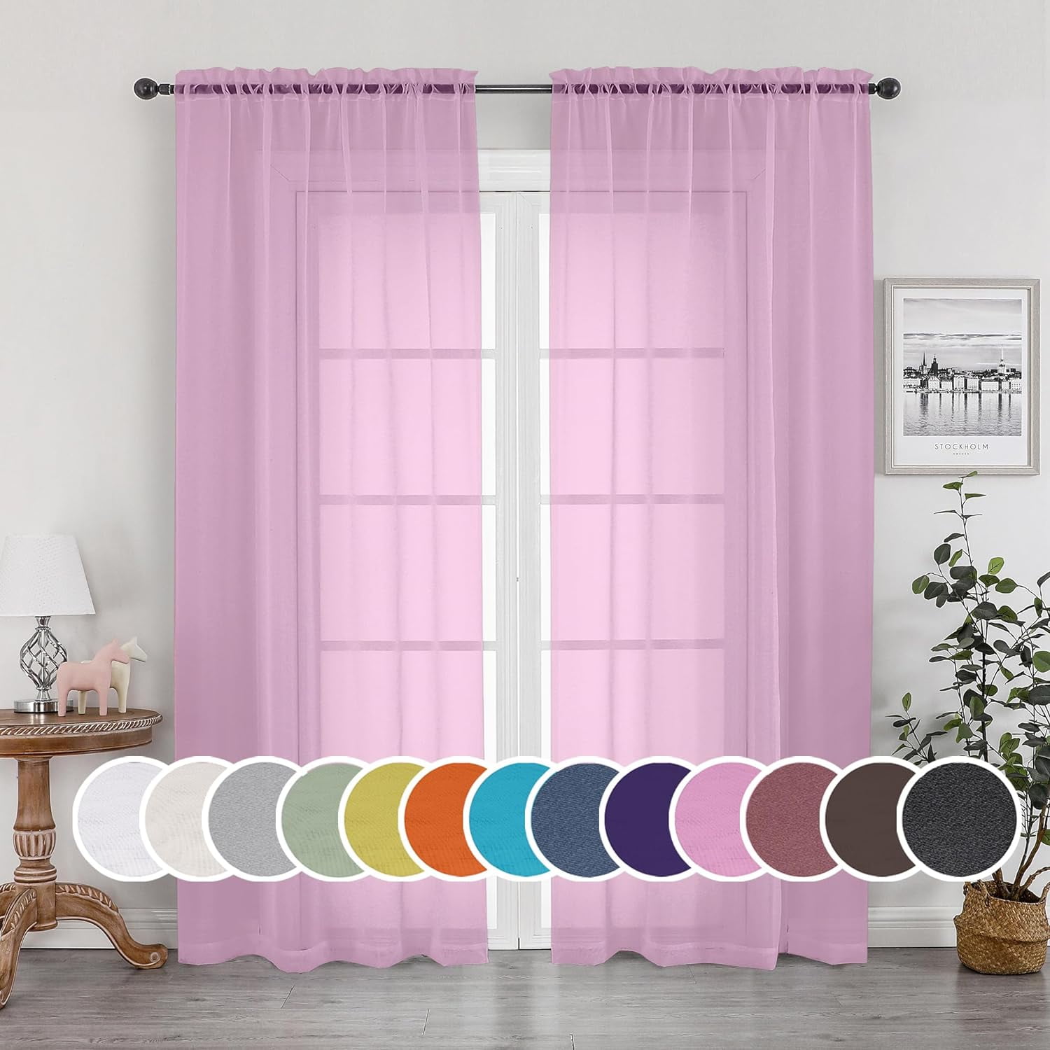 EDASCV-Sheer Curtains Light Pink, Sheer Curtains 63 inches Length 2 ...