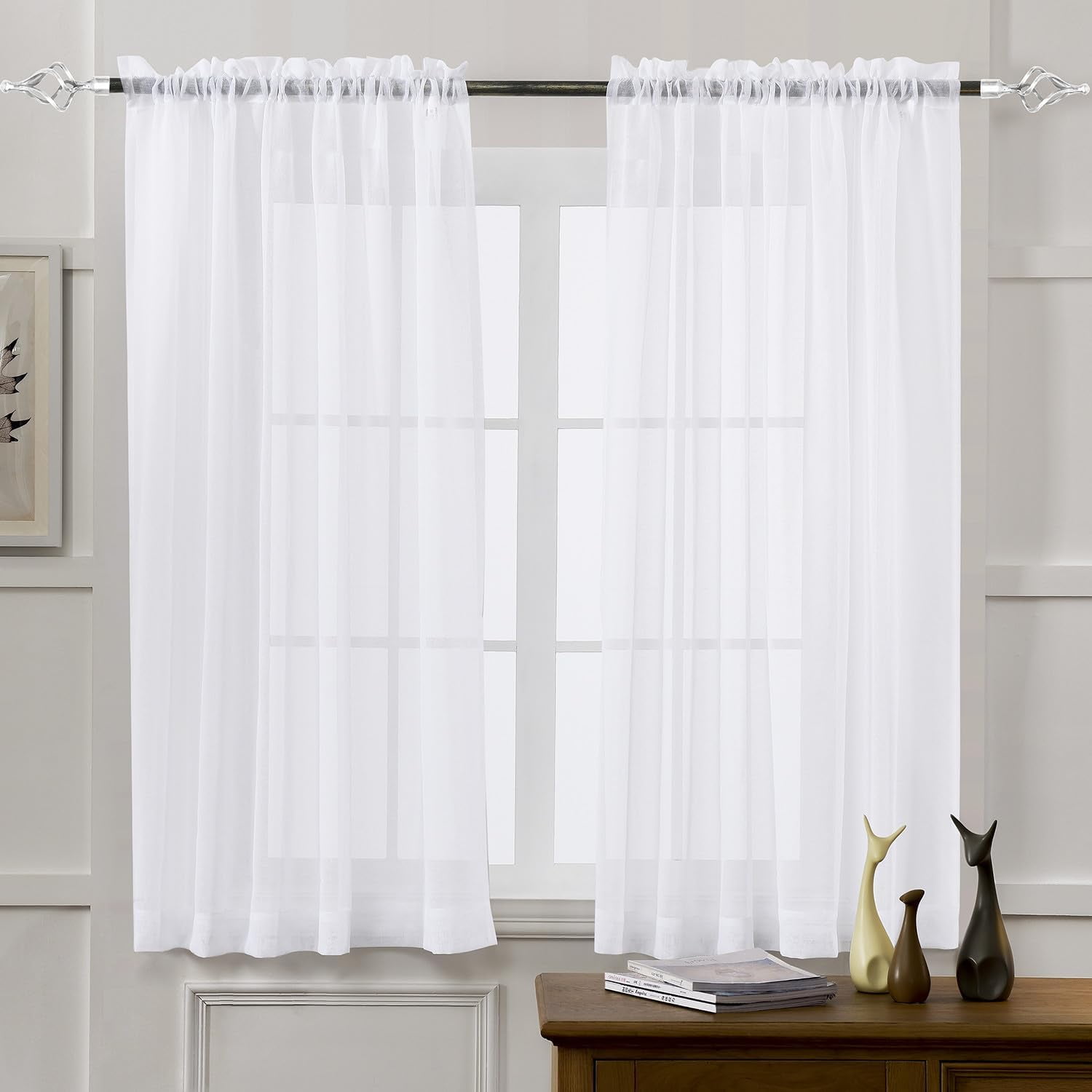 EDASCV-Sheer Curtains White 63 Inch Length, Rod Pocket Voile Drapes for ...