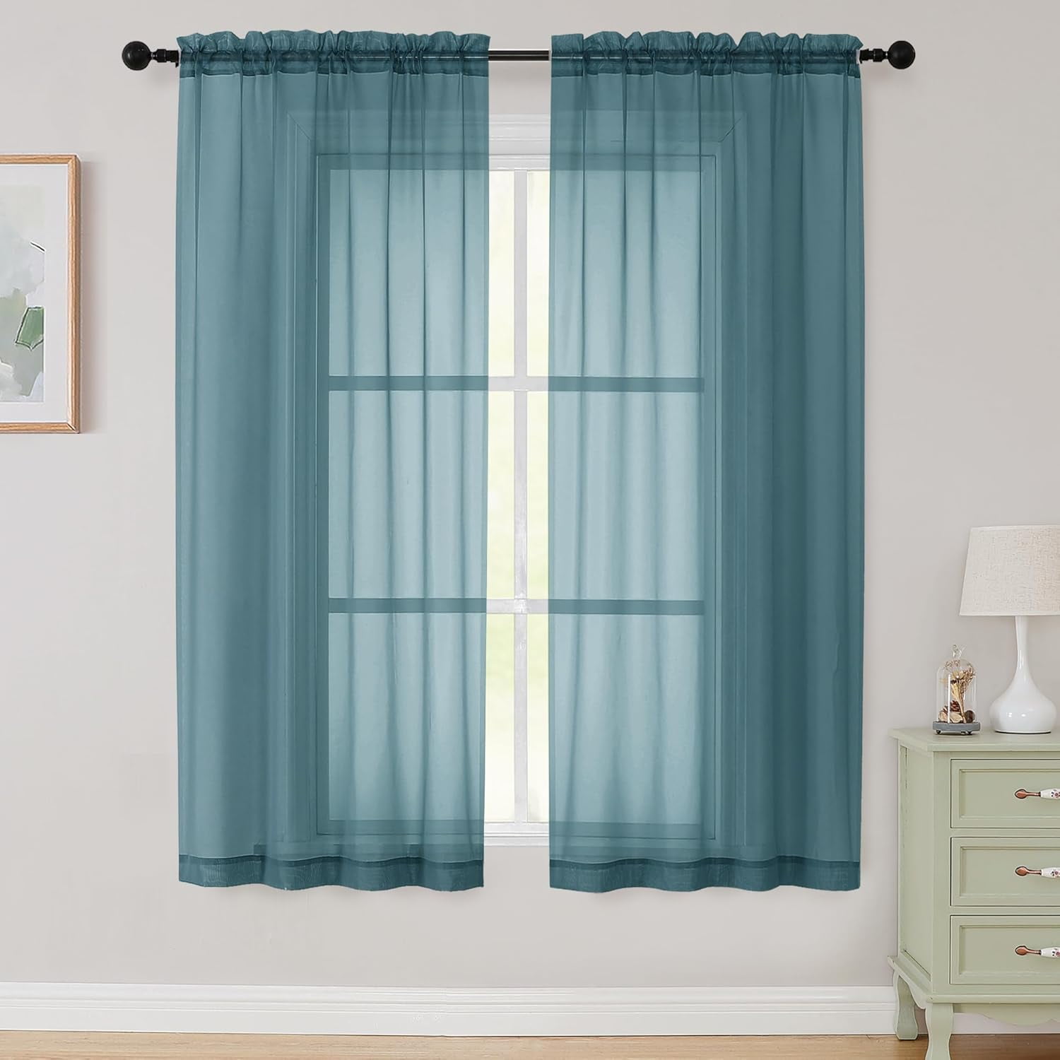 EDASCV-Sheer Dusty Blue Curtains for Bedroom Living Room 63 Inch Length ...