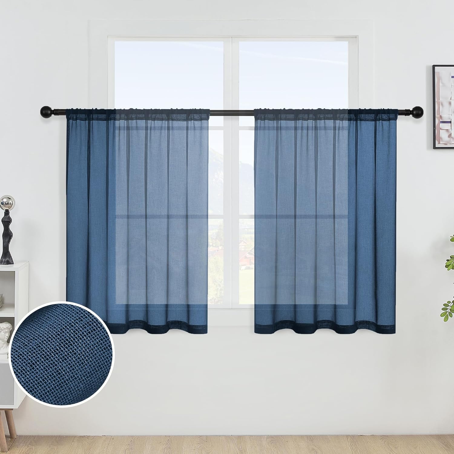 EDASCV-Short Sheer Curtains 45 Inches Long - Transparent Navy Blue ...