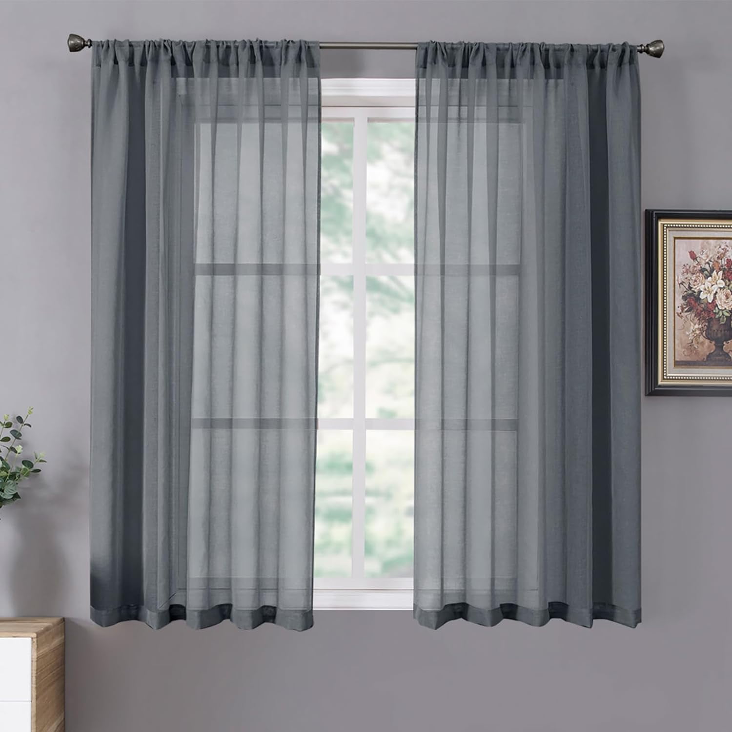 EDASCV-Short Sheer Curtains Linen Textured Living Room Curtain Sheers ...