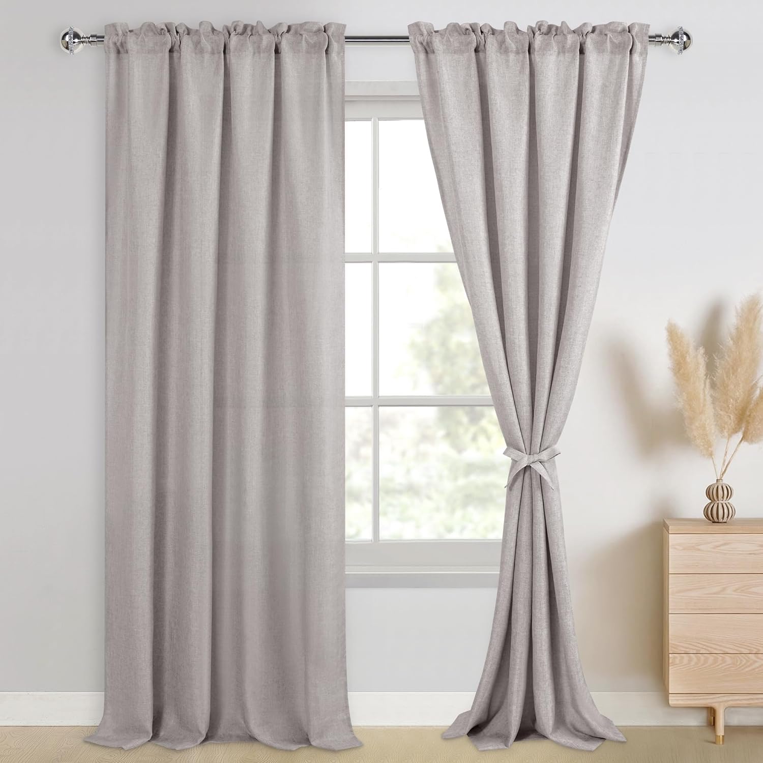 EDASCV-Stone Faux Linen Curtains for Bedroom, Rod Pocket Thick Linen ...