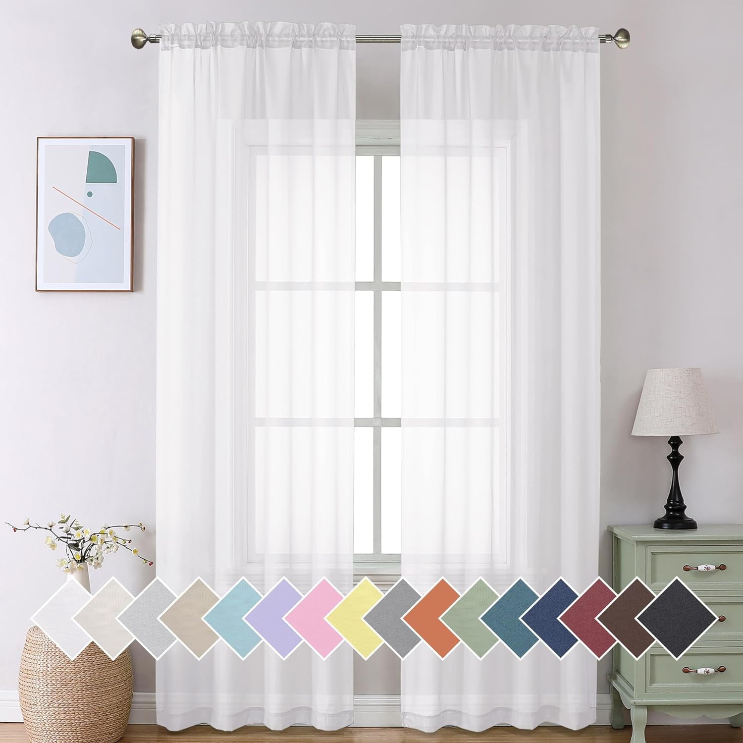 EDASCV-Voile Sheer Window Curtains 120 inch Extra Long, Rod Pocket Elegant and Airy Drapes ...
