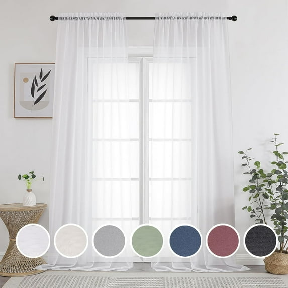 EDASCV-White Sheer Curtains 108" inches Length 2 Panels Set, Sheer ...