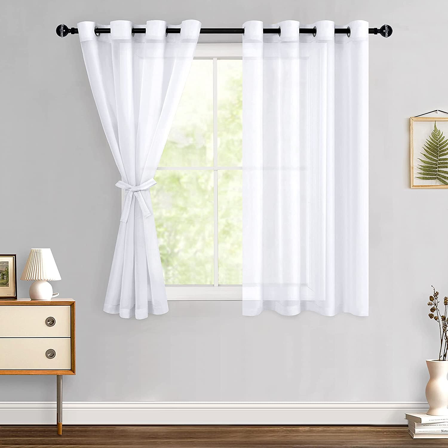 EDASCV-White Sheer Curtains 54 inch Length with Tiebacks, Grommet Light ...