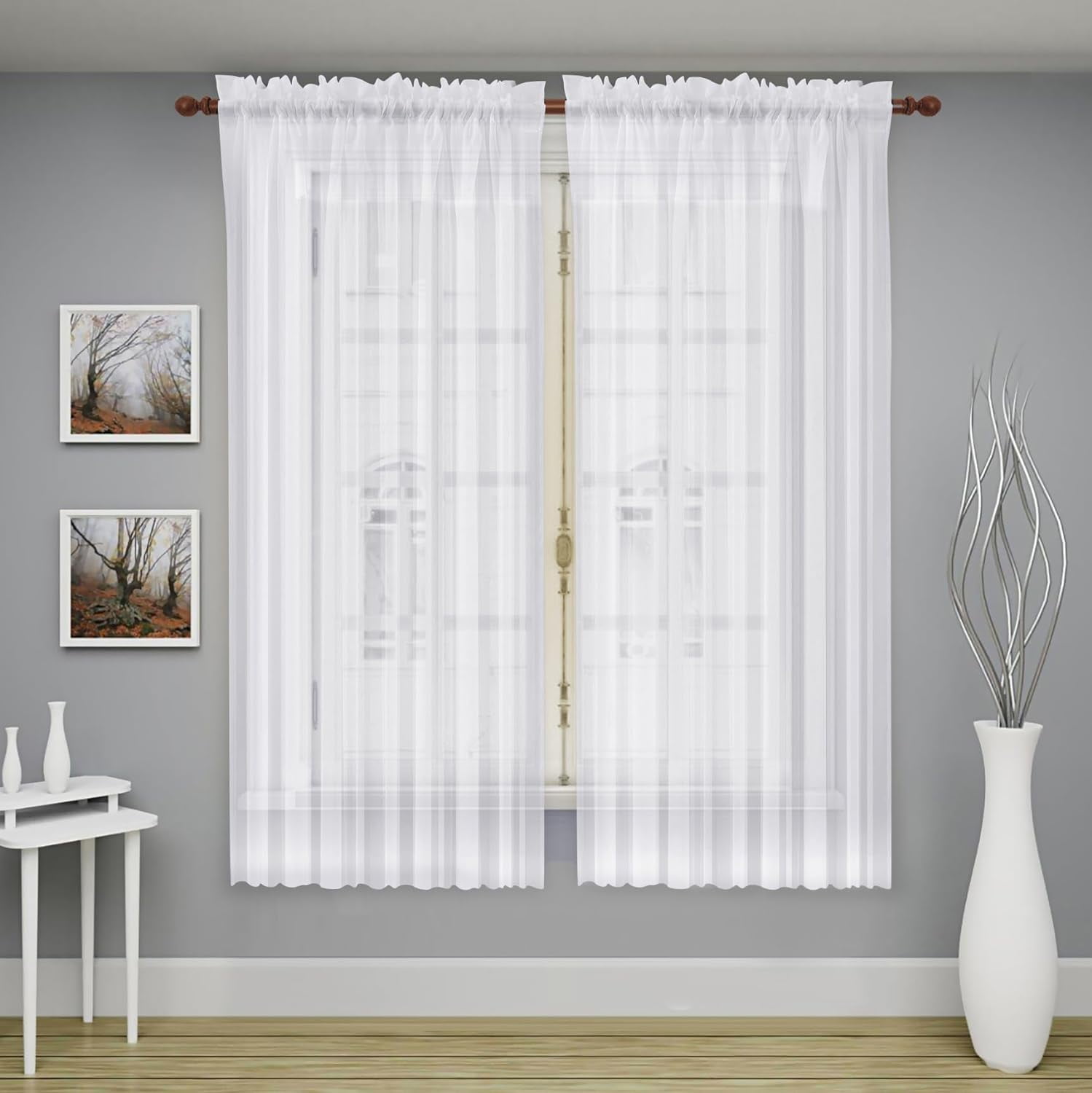 EDASCV-White Sheer Curtains 63 Inches Long 2 Panels Set – 54" W x 63" L ...