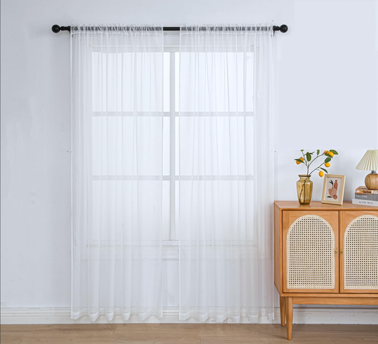 EDASCV-White Sheer Curtains 95 Inches Long,Window Drapery Rod Pocket ...