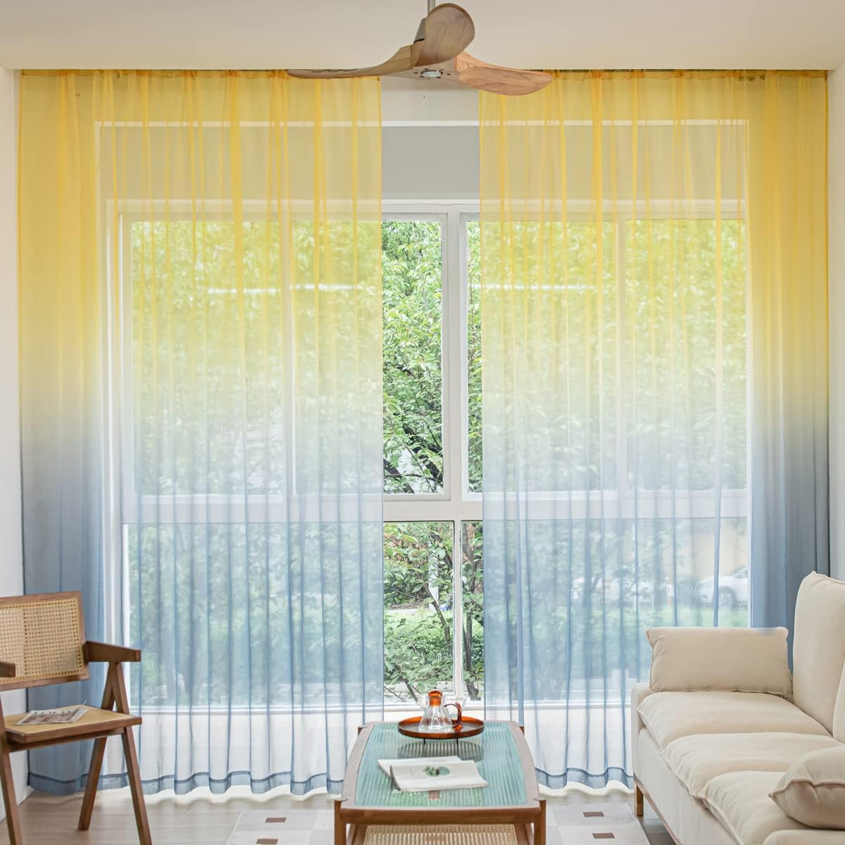 EDASCV-Window Sheer Gradient Curtains 72 Inches Long 52 inches Width 2 ...