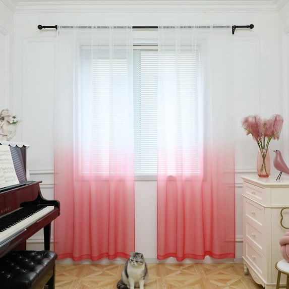 EDASCV-Window Sheer Gradient Red Curtains 63 Inches Long 2 Panels Sheer ...