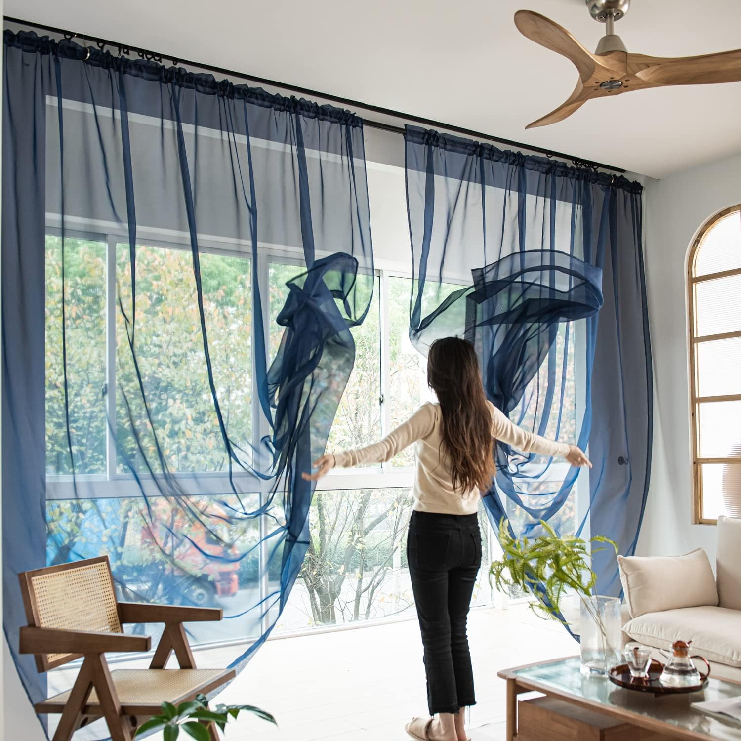 EDASCV-Window Sheer Navy Blue Curtains 84 Inches Long 52 inches Width 2 ...