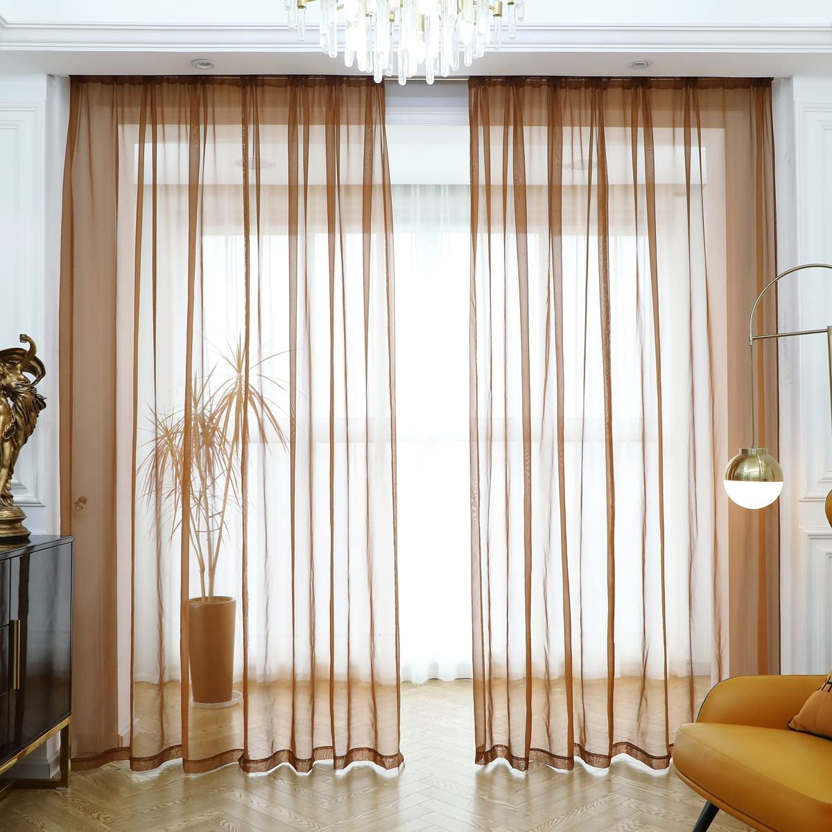 EDASCV-Windows Brown Sheer Curtains 63 Inches Length 42 Inches Width 2 ...