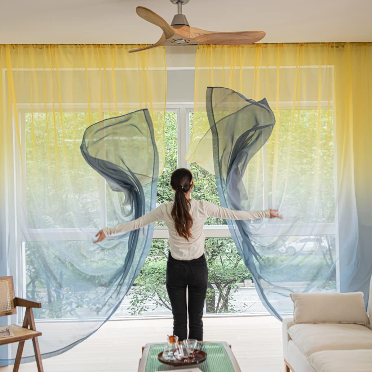 EDASCV-Windows Gradient Color Sheer Curtains 72 Inches Length 2 Panels ...