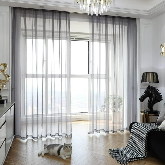 EDASCV-Windows Grey Sheer Curtains 45 Inches Length 42 Inches Width 2 ...