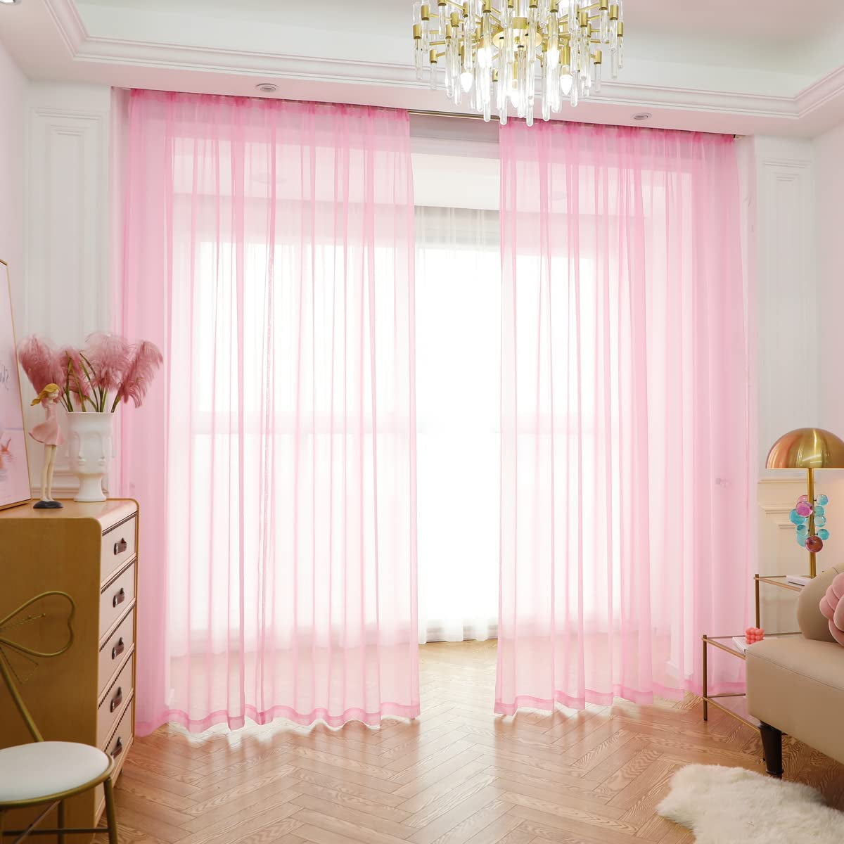 EDASCV-Windows Pink Sheer Curtains 90 Inches Length 42 Inches Width 2 ...