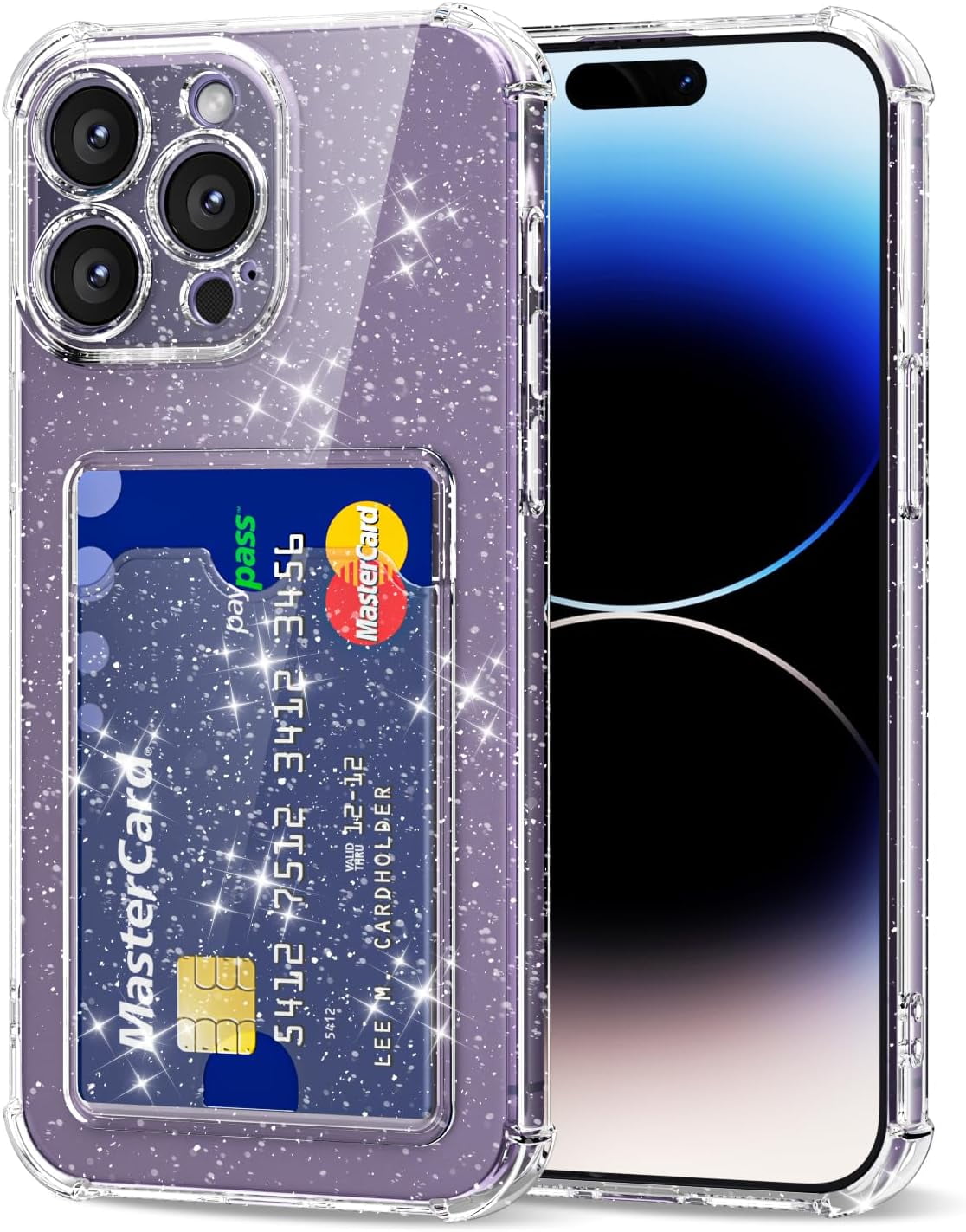 EDASCV-for iPhone 14 Pro Wallet Case with Card Holder, Clear Glitter ...