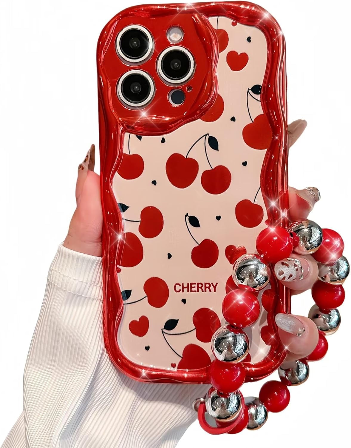 EDASCV-for iPhone 15 Pro Chrome Red Full Cherry Plated Creative Curved ...