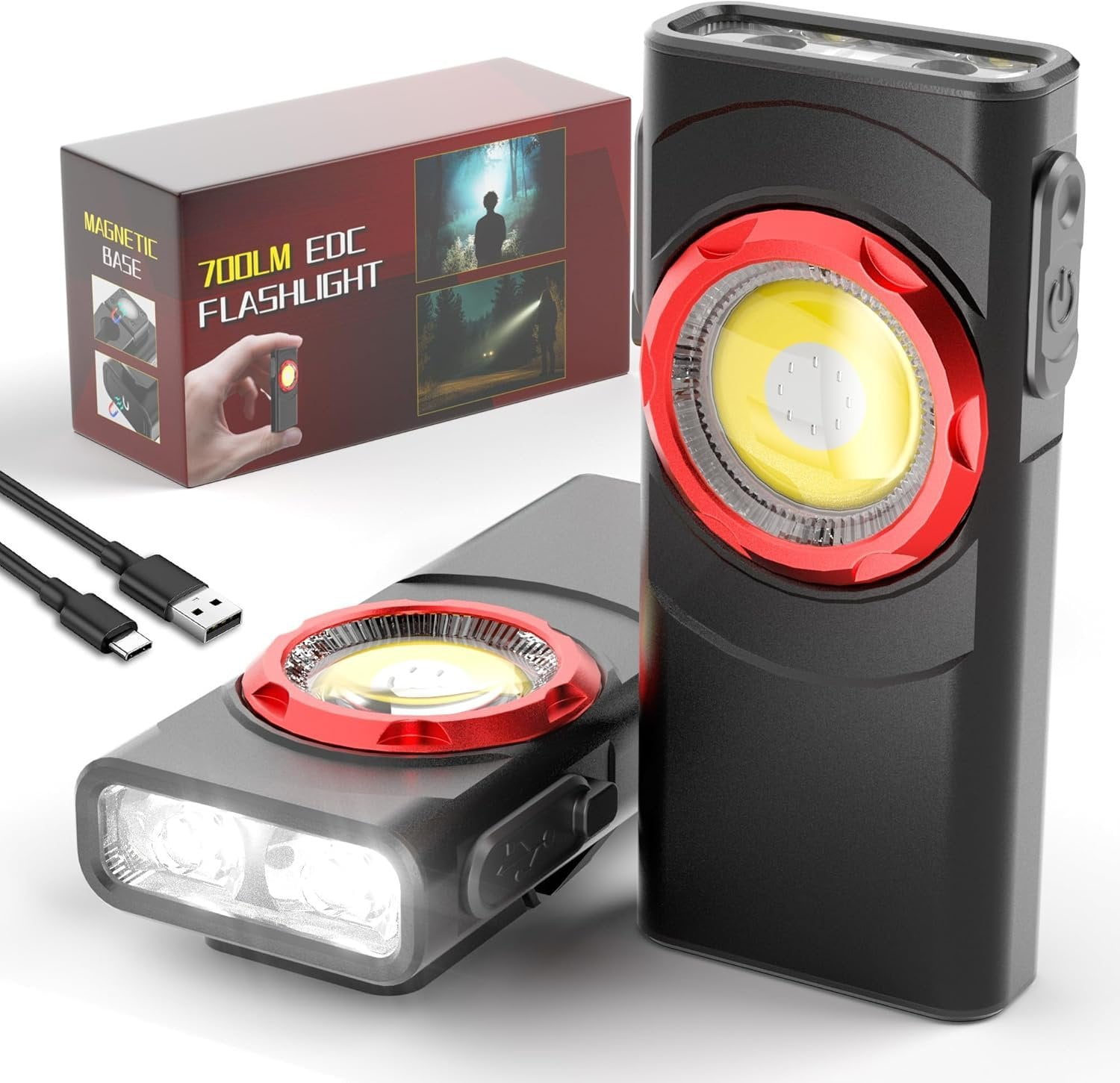 EDC Flashlight , 700 Lumens Mini Flashlight with 8 Modes Dual Light ...