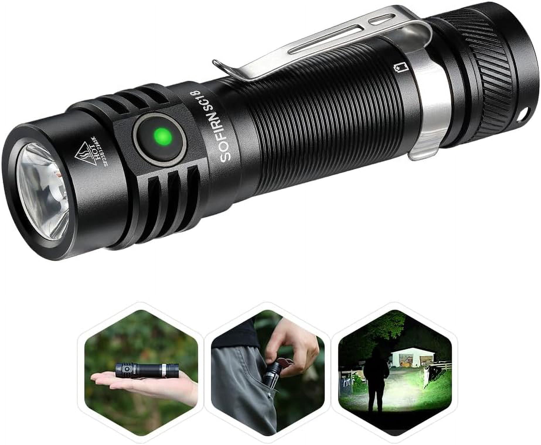 EDC Small Rechargeable Flashlight, Sofirn SC18 1800 High Lumen ...