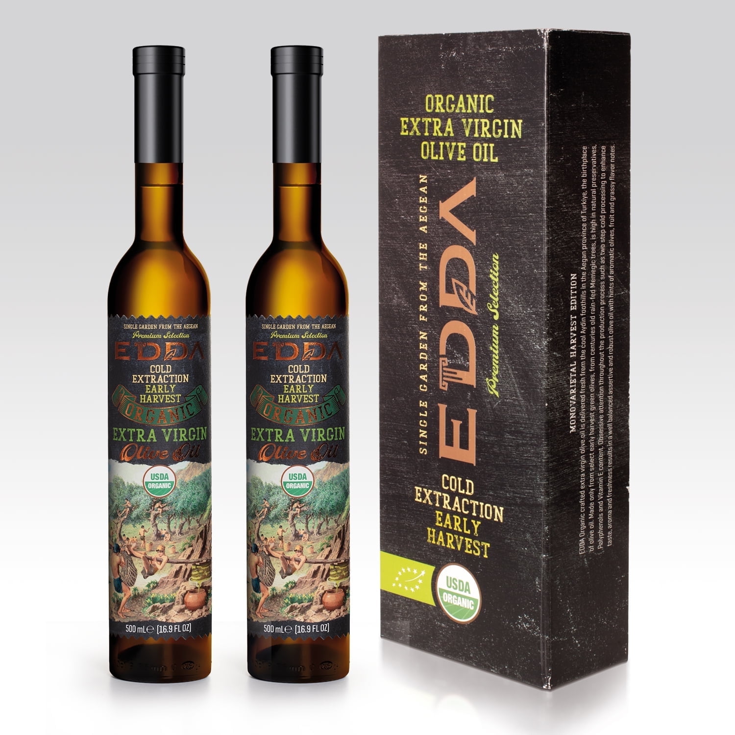 EDDA Extra Virgin Olive Oil 500ml (16,9oz)/2pcs SET, 0,4% acid, Cold Extracted, Gold Medals ...