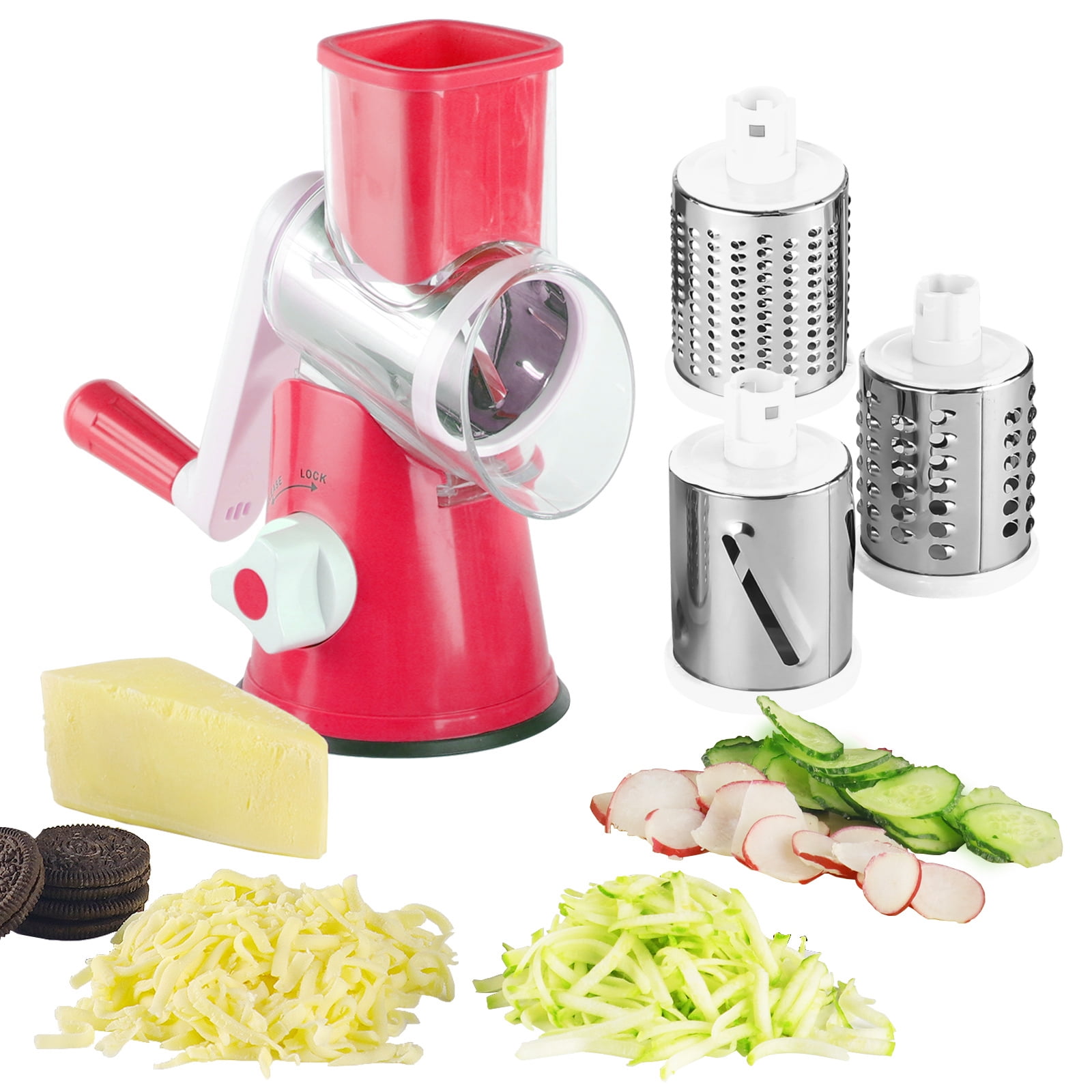 EDEFISY 3-in-1 Manual Rotary Cheese Grater - Stainless Steel Drum ...