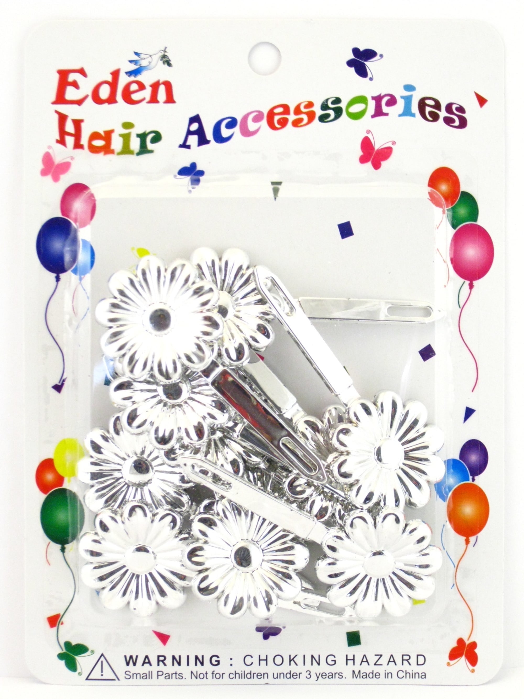 Eden Children's Floral Self Hinge Hair Barrettes, Silver, 10 Pcs ...