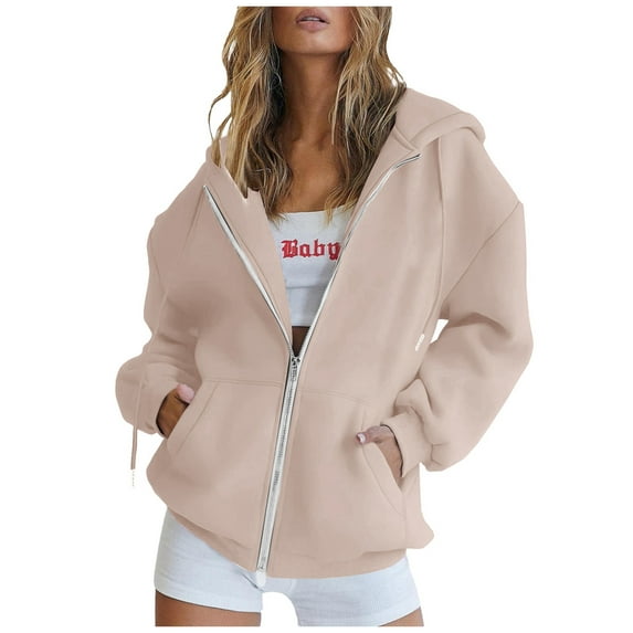 EDFBUYKRS Female Long Sleeve Hoodie Women's Solid Color Casual Thick ...