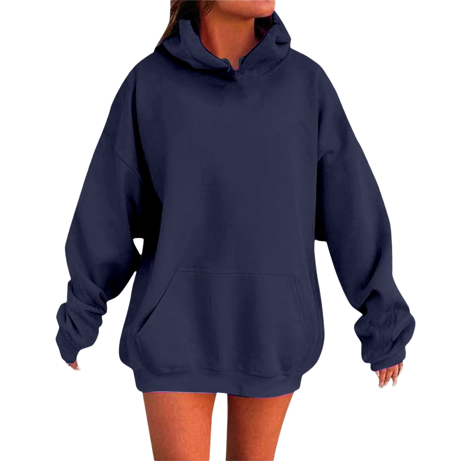 EDFBUYKRS Female Long Sleeve Hoodie Women's Solid Color Drop Shoulder ...