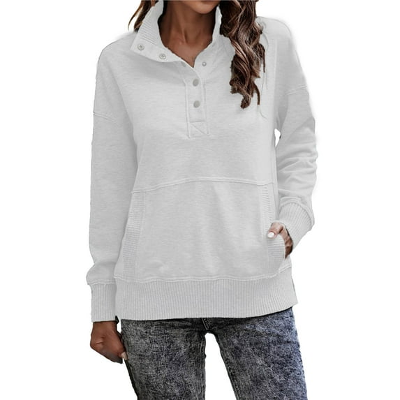 EDFBUYKRS Female Long Sleeve Sweatshirt Women Pullover Half Zip Fuzzy ...