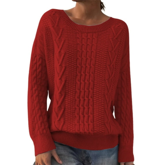 EDFBUYKRS Female Sweaters Womens Sweaters Round Neck Pullover Sweater ...