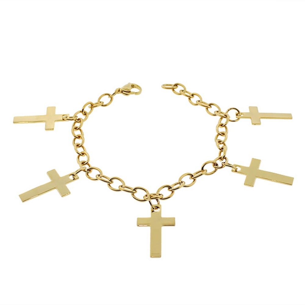 EDFORCE Stainless Steel Yellow Gold-Tone Latin Cross Religious Link ...