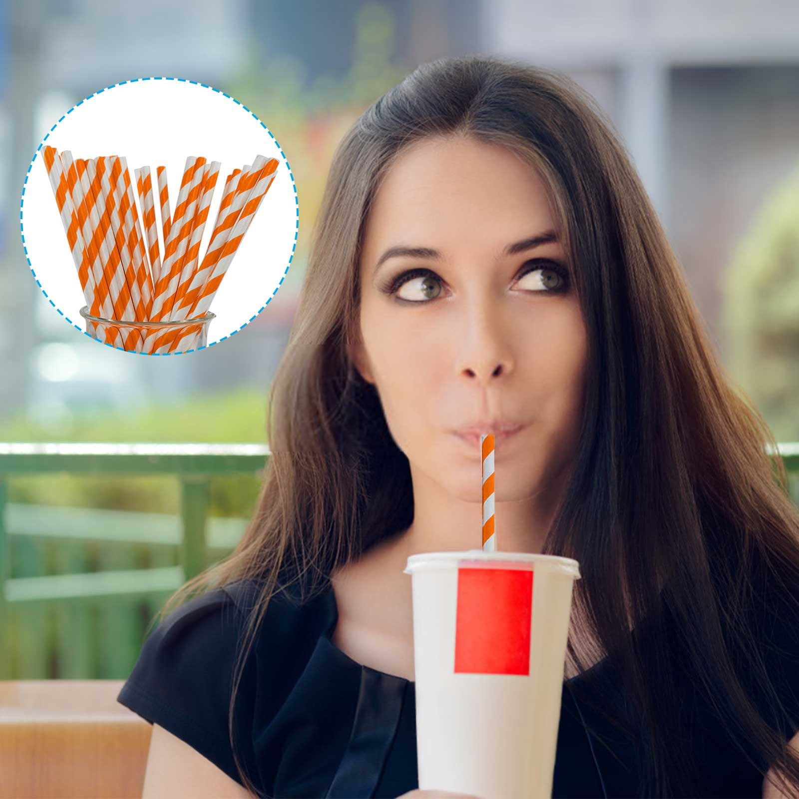 EDHITNR 100pc Paper Disposable Straws, Thick Unbreakable Biodegradable ...